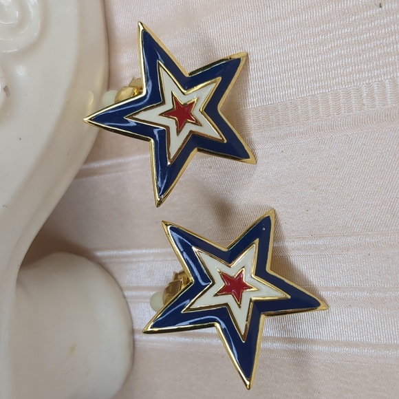 Vintage | Jewelry | Vintage 8s Star Earrings Gold Tone Red White Blue ...
